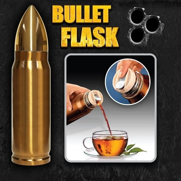 BULLET SHELL VACUUM Flask Camping Fishing Hot or Cold Stainless Steel 500ml Gift £19.95 ...