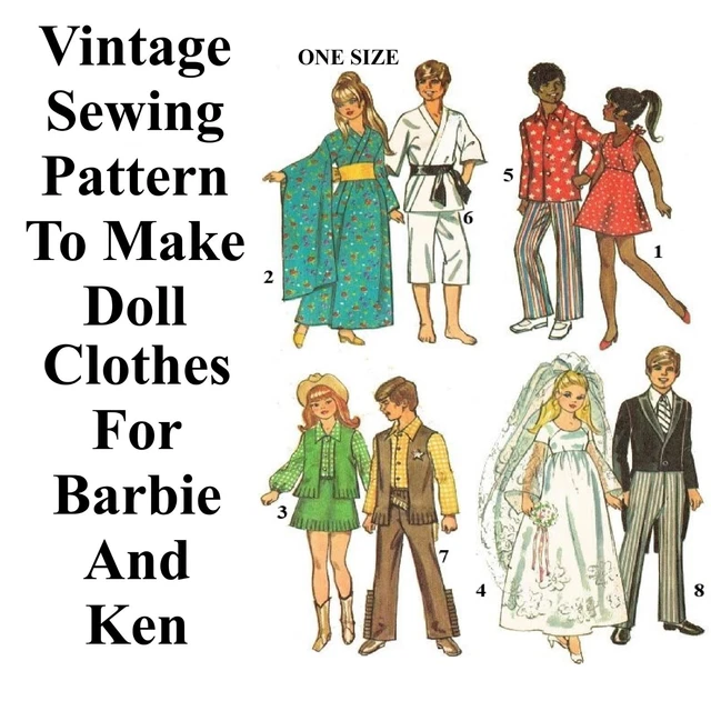 BARBIE AND KEN Doll Clothes Vintage Sewing Pattern From The 1970s $6.95 ...