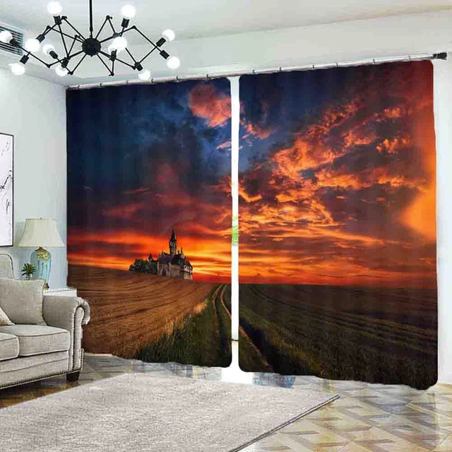 FIRE BURNED CLOUD Sky 3D Blockout Photo Print Curtain Fabric Curtains ...