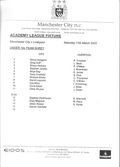 6 X MANCHESTER City v Liverpool Under 19's Academy league team sheets £ ...