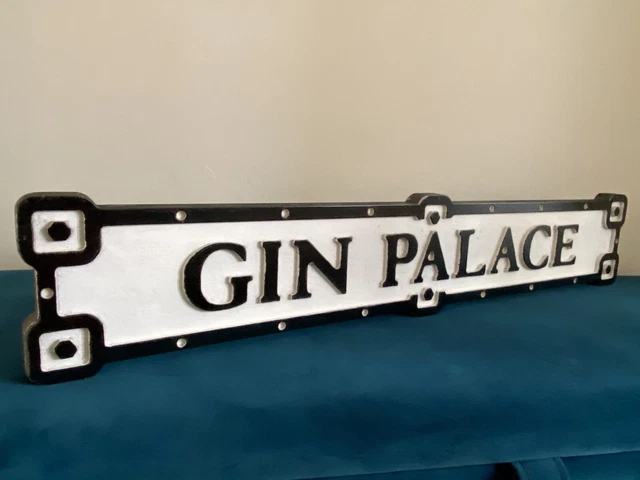 GIN PALACE 80 cm legno vintage display pub capannone strada cartello ...