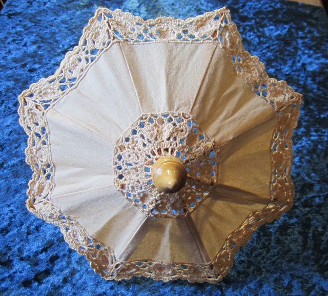 10& DIAMETER, SOLID Wood Frame, Hand Crocheted Inserts Pretty Parasol ...