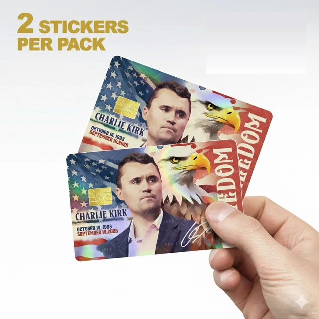 HOLOGRAPHIC CHARLIE KIRK Card Skin 2-Pack American Hero Vinyl Sticker ...