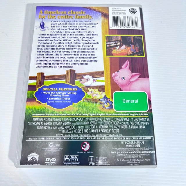 CHARLOTTE'S WEB (1973) (DVD) Debbie Reynolds Paul Lynde Henry Gibson ...