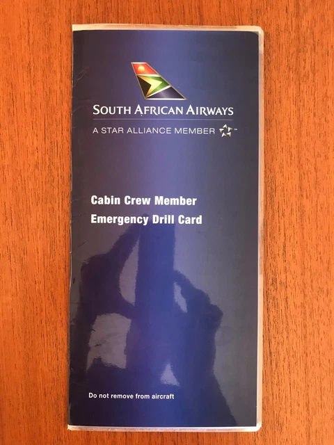 SOUTH AFRICAN AIRWAYS Cabin crew memeber Emergency Drill Card safety ...