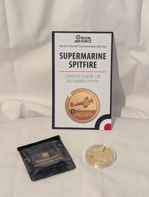 SUPERMARINE SPITFIRE 24CT Gold Plated Raf Aircraft Commemorative Medal ...