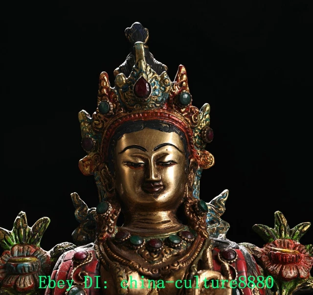 VIEUX TIBÉTAIN CUIVRE plaqué or turquoise gemme vert Tara Guanyin déesse EUR 768,00 - PicClick FR
