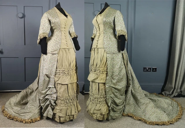VICTORIAN ANTIQUE 1870S / 1880s Silk Princess Bustle Dress Court ...
