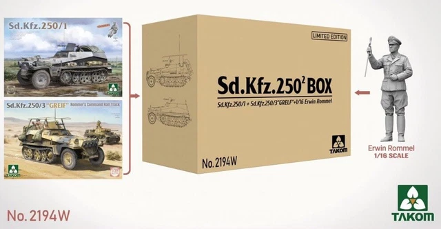 TAKOM BIG BOX Deal 2 X 1/35 SDKFZ250 & 1 X Erwin Rommel 1/16 Scale ...