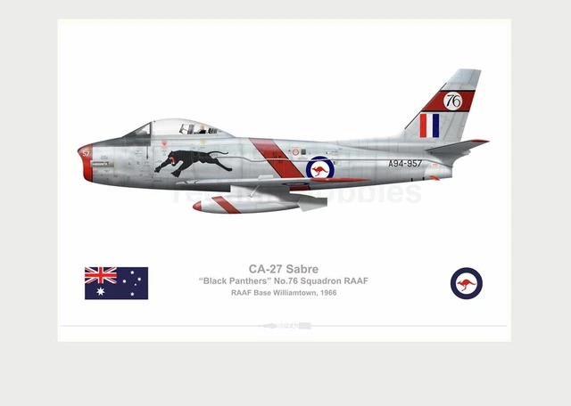 WARHEAD ILLUSTRATED CA-27 Sabre 76 Sqn RAAF A94-957 Aircraft Print $29. ...