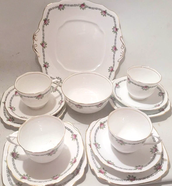 ROYAL ALBERT CROWN China part tea set pink roses for four 14 piece £55. ...