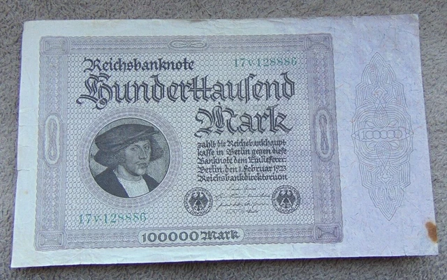 GELDSCHEINE, BANKNOTEN, EINE Reichsbanknote über Hunderttausend Mark ...