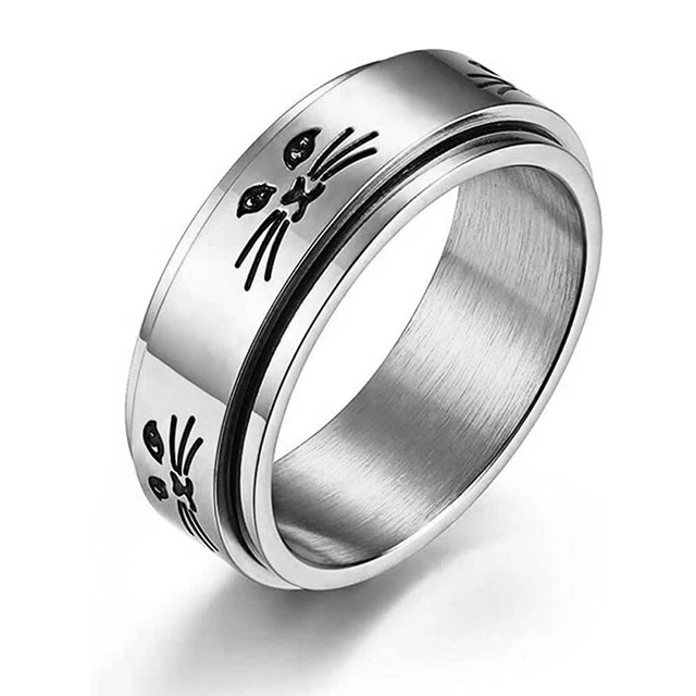 CUTE CAT TRAINING Rotating Stainless Steel Ring for women silvery ...