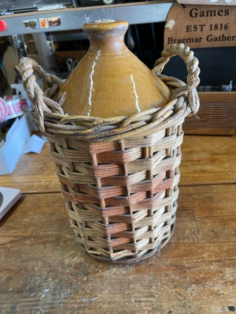 LARGE STONEWARE FLAGON In basket Rustic Circa 1900 Doulton & Co Lambeth ...