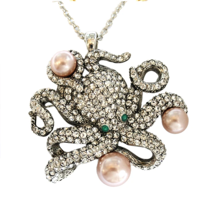 OCTOPUS PIN BROOCH Pendant Art Deco Style Rhodium Plated Metal Alloy ...