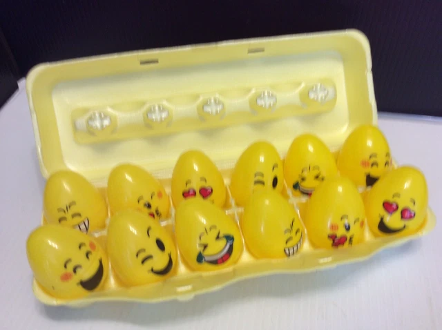 DOZEN (12) EMOJI Faces Emoticon Smiley Fillable Yellow Plastic Easter ...