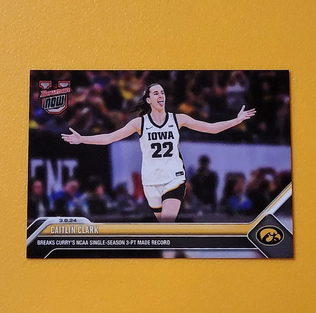 CAITLIN CLARK 2023-24 Bowman U Now #63 Breaks Curry's NCAA 3pt Record £ ...