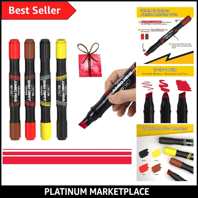JUMBO PERMANENT MARKER Pens, Dual-Ended Chisel Tip Huge Poster Markers ...