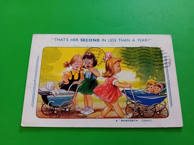 BAMFORTH COMIC POSTCARD 1873 Black Triangle Young Girls Prams Dolls ...