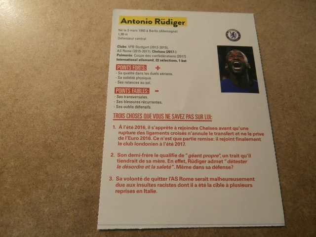 ANTONIO RUDIGER (FC Chelsea), Rare Football Rookie Card So Foot (Jt29 ...