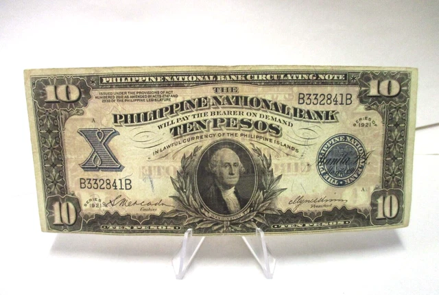 RARE 1921 PHILIPPINE National Bank Circulation Note $10 Pesos Serial # ...
