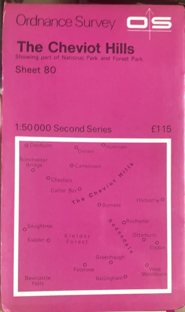 OS SECOND SERIES Map The Cheviot Hills Sheet 80 1:50,000 1976 Very Good ...