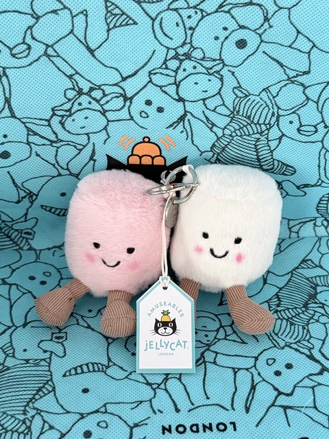 JELLYCAT AMUSEABLE PINK&WHITE Marshmallows Bag Charm Keyring With Tags ...