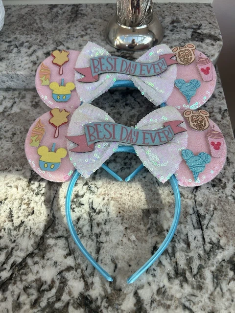 DISNEY INSPIRED TWO PAIRS Minnie Best Day Ever Sequin Ears Headband ...