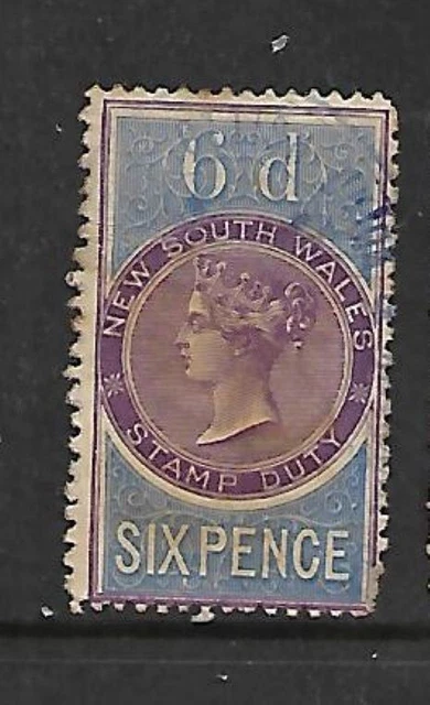 NSW QUEEN VICTORIA 6d Stamp Duty Used Sold as per Scan No 1 $8.00 ...