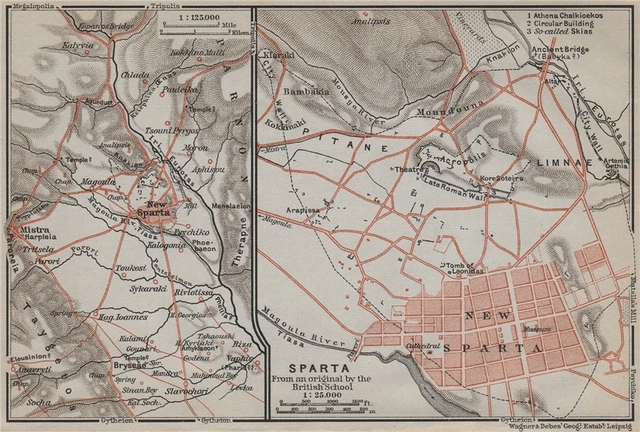 NUOVA SPARTA / SPARTI antica pianta urbana/dintorni. Acropoli. Grecia ...