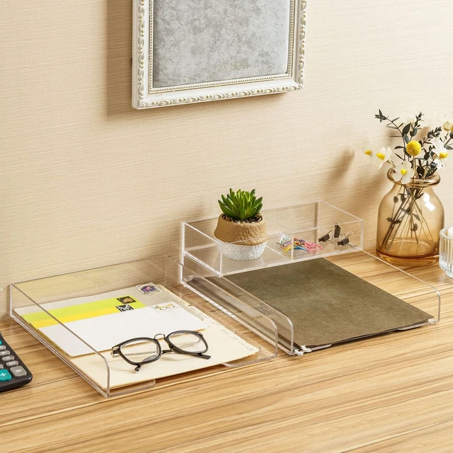 CLEAR ACRYLIC STACKING Document Holder, Desktop File Folder Storage ...