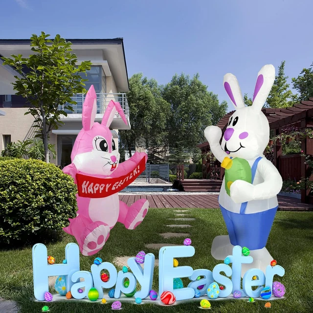 6FT EASTER DECORATION Inflatable Bunny Eggs Blow Up yard LED Light ...