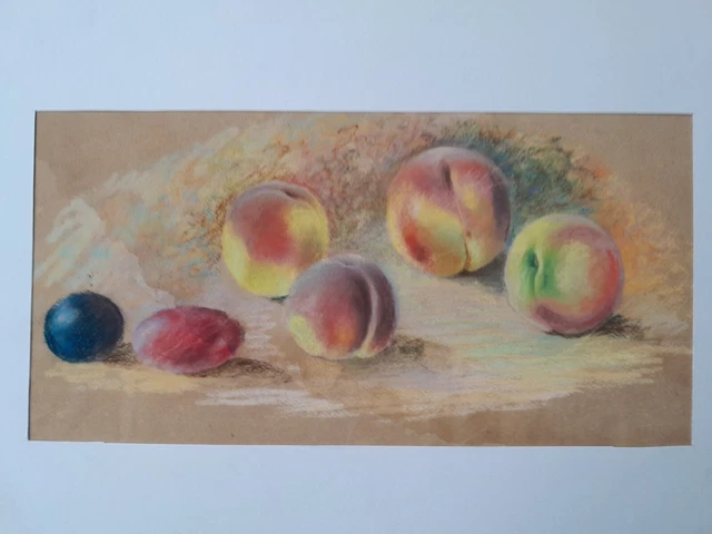 DESSIN ANCIEN PASTEL nature morte pêches 19ème début 20e prunes EUR 90 ...