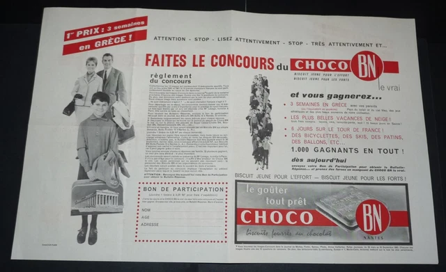 PUBLICITE ET FORMULAIRES Concours Choco Bn 1962 Biscuits Nantes EUR 29 ...