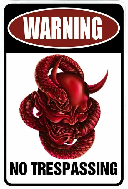 WARNING NO TRESPASSING - Devil sign Metal funny man cave house decor ...