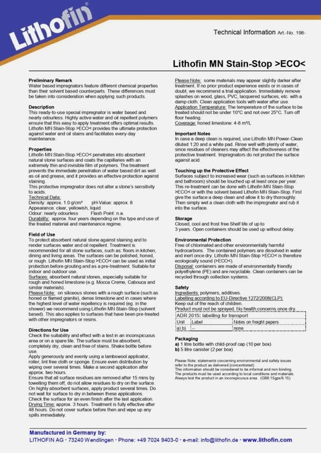 LITHOFIN MN STAIN-STOP ECO 1L - Advanced Water-Based Stone Impregnator ...