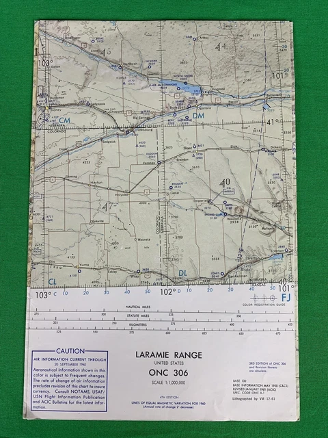 VINTAGE LARMIE RANGE ONC 306 Aeronautical Aviation Chart Map, 3rd Ed ...