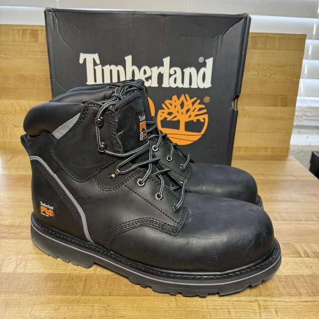 TIMBERLAND PRO PIT Boss Steel Toe Work Boots 6” Safety Black Leather ...