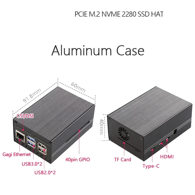 PCIE M.2 NVME 2280 2230 2242 Gen3 SSD HAT Expansion Board+Case for 5 ...