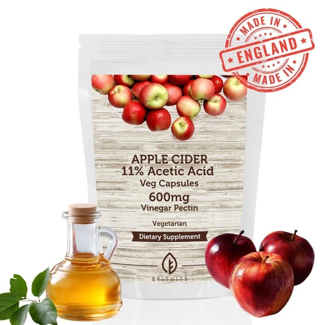 APPLE CIDER VINEGAR 600mg x 500 Capsules 11% Acetic Acid Vegan BritVits ...