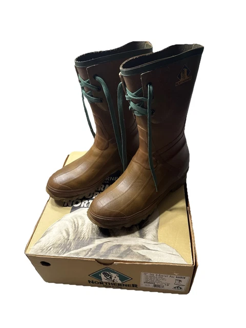 NORTHERNER 13” 3-EYELET Pac Brown Rubber Rain Boots Men's Sz 10 Lace Up ...