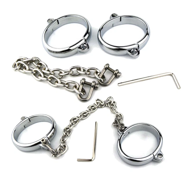 METAL HANDCUFFS ANKLE Cuffs Restraints Fetter Shackles with Chain ...