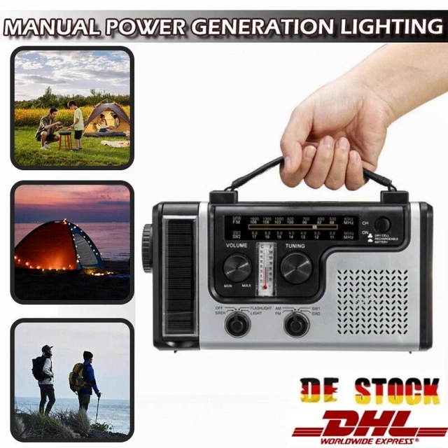 SOLAR RADIO KURBELRADIO FM/AM Wiederaufladbare Dynamo Radio mit LED ...