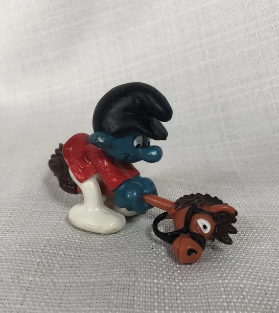 SMURFS HOBBY HORSE Smurf Figure 1980 Schleich PVC PEYO Toy Riding ...