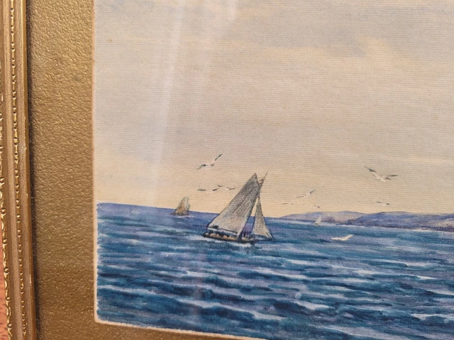 JAMES ASHTON 1859-1935 Australia - Seascape Coastal - Gold Frame £130. ...