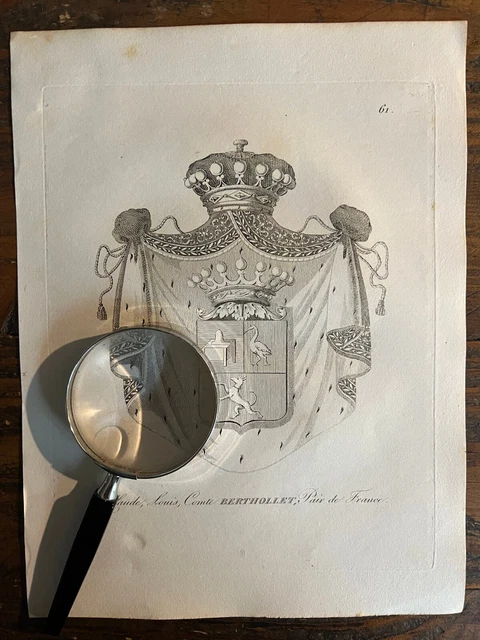 BLASON ARMOIRIE Héraldique Gravure Claude, Louis, Comte Berthollet ...