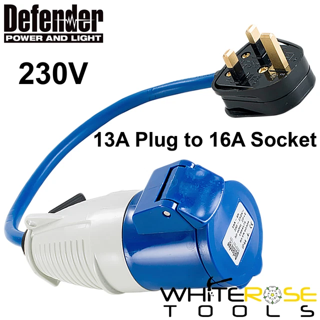 DEFENDER 230V FLY Lead Converter 13A Plug to 16A Socket Caravan ...