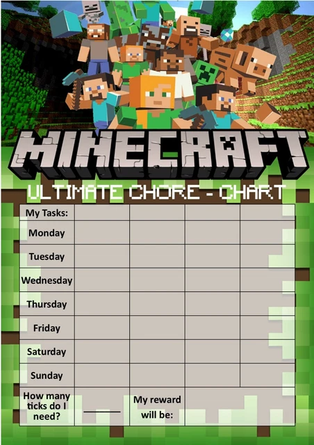 CARTE DE RÉCOMPENSE MINECRAFT, TABLEAU DE COMPORTEMENT, TABLEAU DE ...