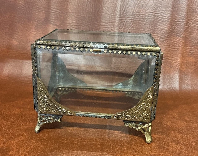 ANTIQUE GLASS CASKET Display Jewellery Box~French~Bevelled Glass £9.99 ...