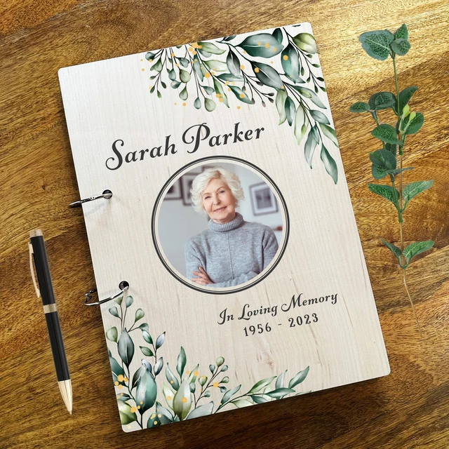 WOOD LEAVES ROUND Photo Sympathy In Loving Memory Funeral Condolence ...